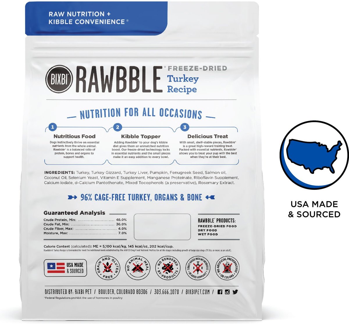 BIXBI Rawbble Turkey Recipe Grain-Free Freeze-Dried Dog Food, 12-oz bag ...
