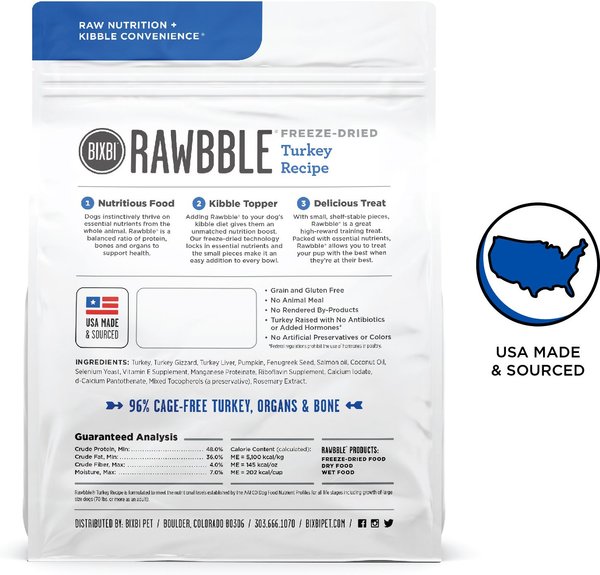 BIXBI Rawbble Turkey Recipe Grain-Free Freeze-Dried Dog Food, 4.5-oz ...