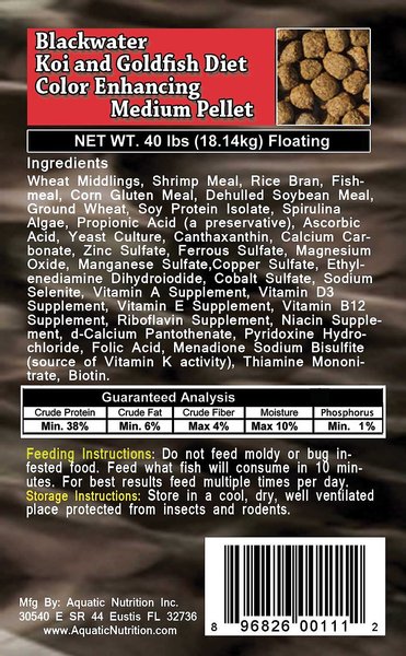 BLACKWATER PREMIUM KOI AND GOLDFISH FOOD Color Enhancing Pellet Fish ...