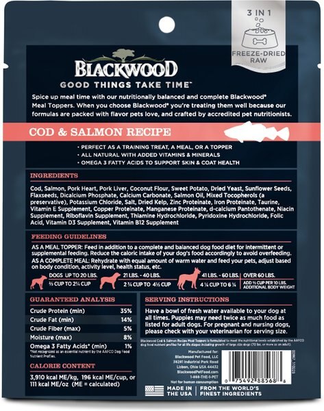 BLACKWOOD Meal Toppers Cod & Salmon Recipe High-Protein Freeze-Dried ...