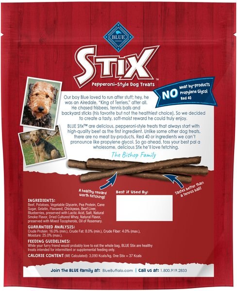 BLUE BUFFALO Blue Stix Beef Recipe Pepperoni-Style Dog Treats, 13-oz ...