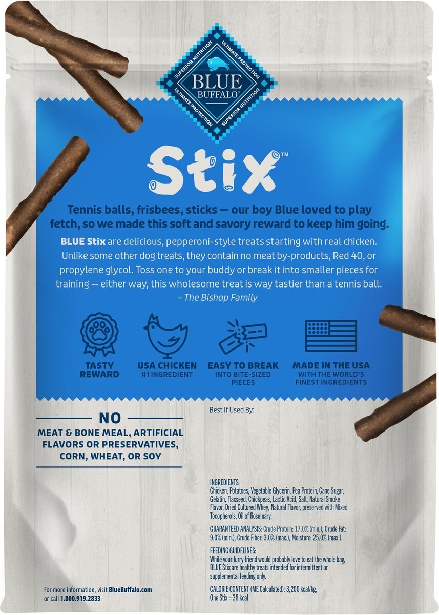 BLUE BUFFALO Blue Stix Chicken Recipe Pepperoni-Style Dog Treats, 13-oz ...