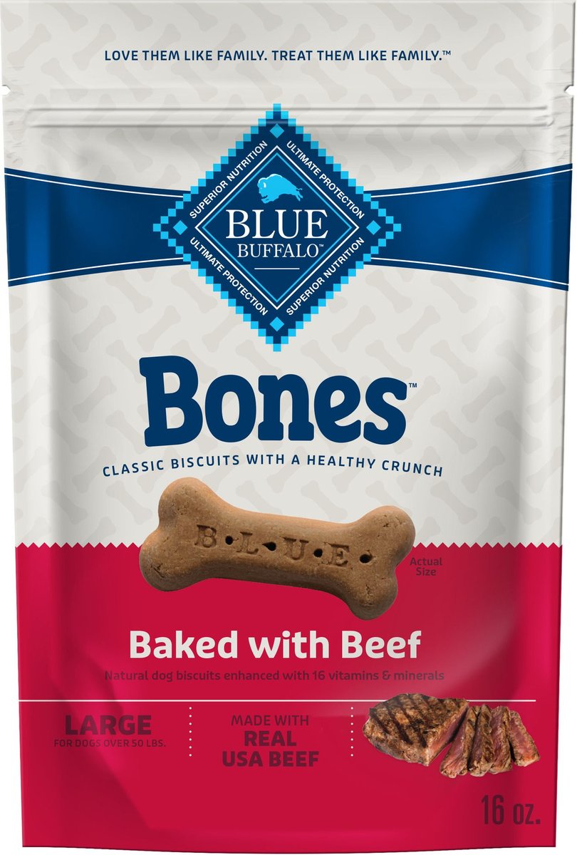 BLUE BUFFALO Bones Classic Biscuits Beef Dog Treats, 16-oz bag, Large ...
