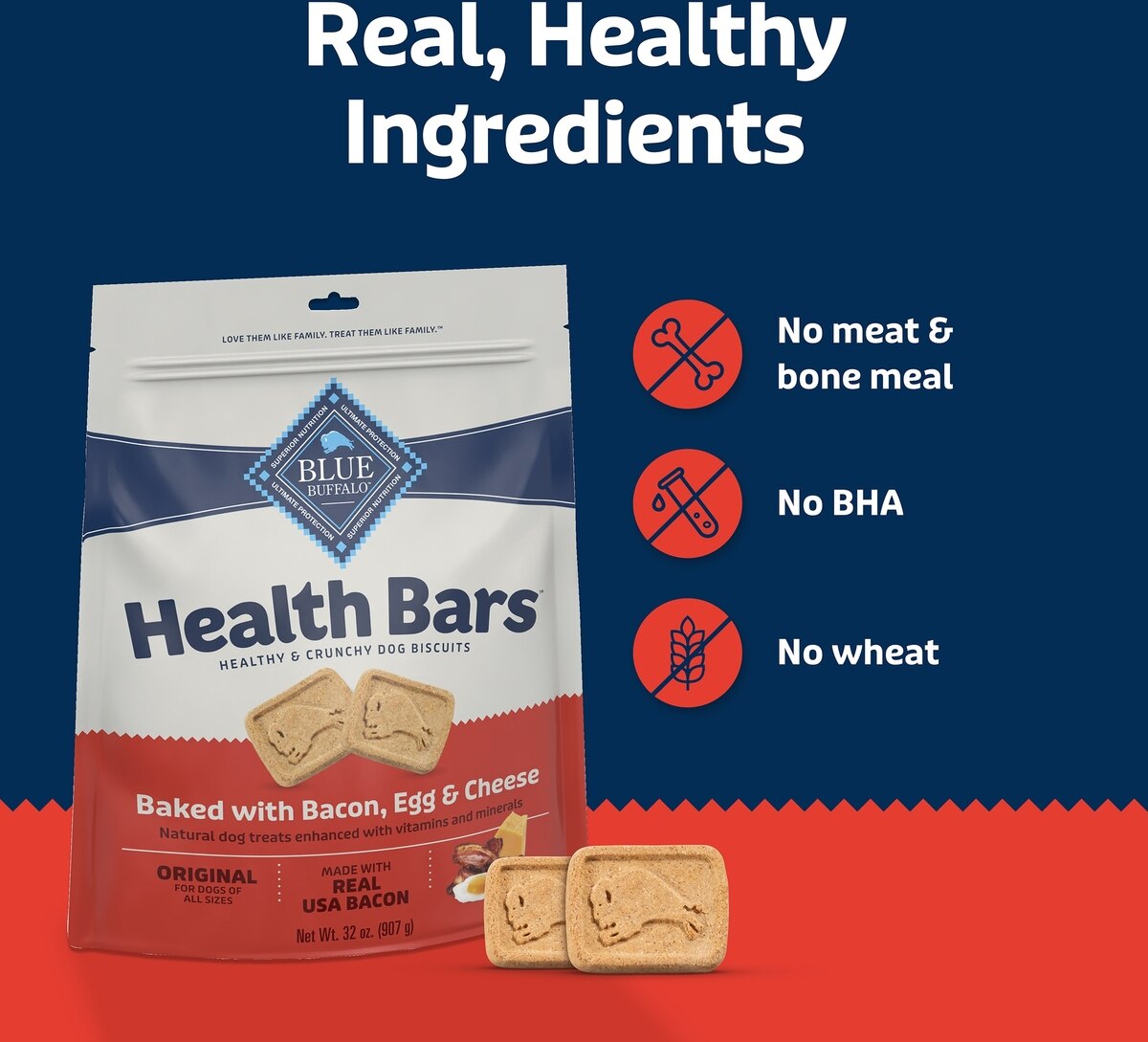 BLUE BUFFALO Health Bars Baked with Bacon, Egg & Cheese Dog Treats, 32 ...