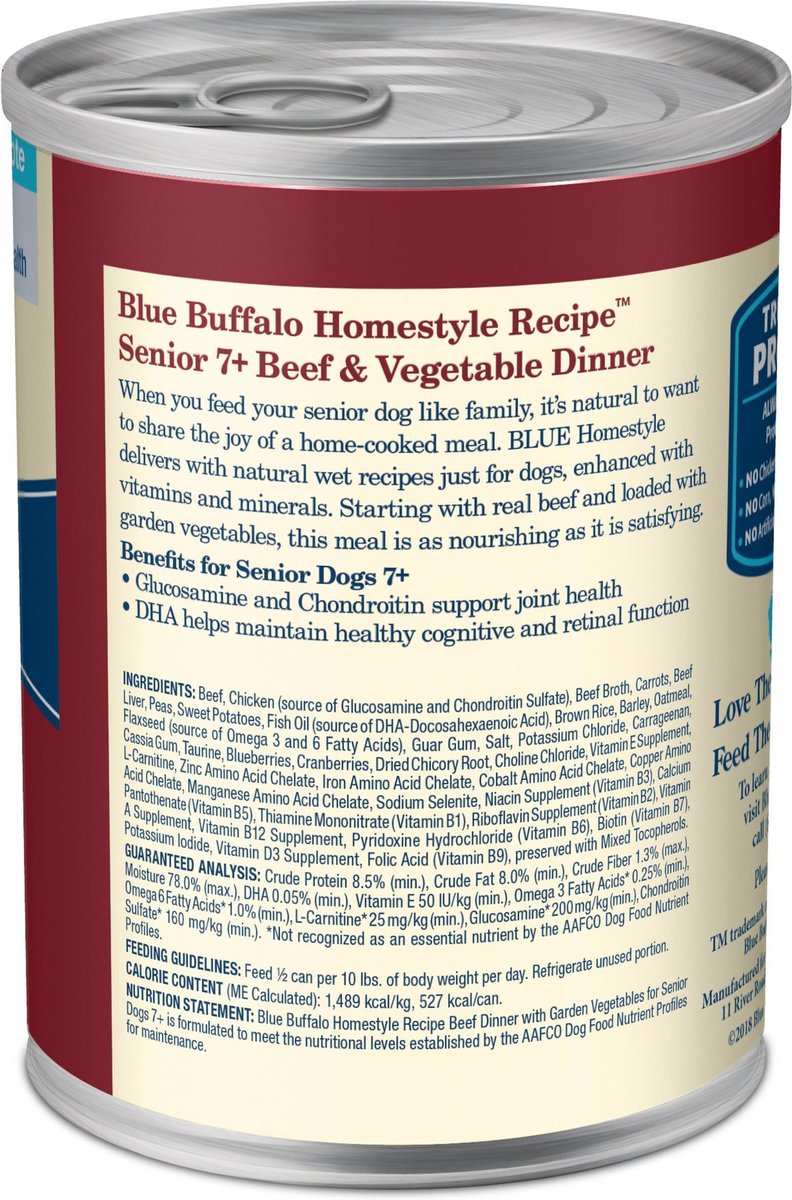 BLUE BUFFALO Homestyle Recipe Senior Natural Ingredients Beef Dinner ...