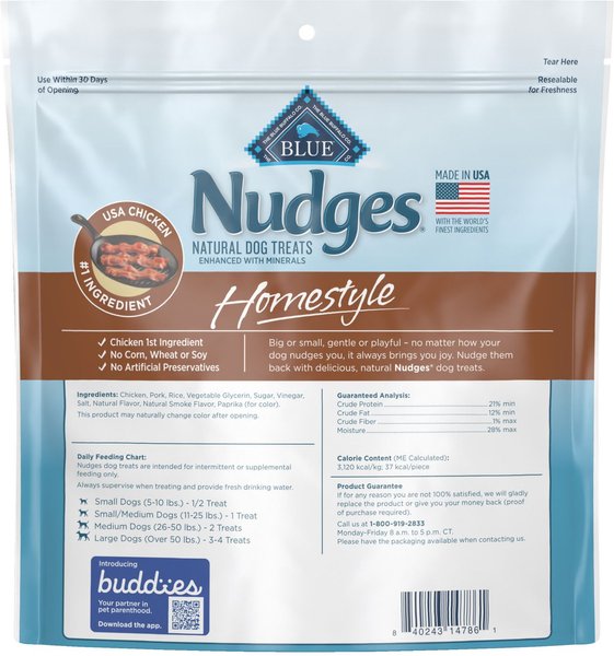 BLUE BUFFALO Nudges Homestyle Chicken & Bacon Dog Treats, 16-oz bag ...