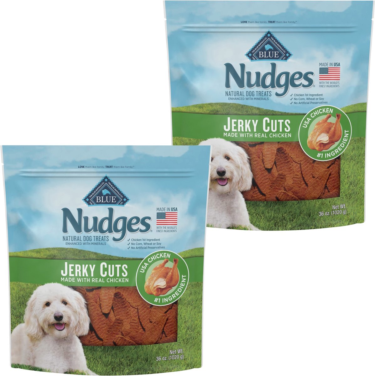 BLUE BUFFALO Nudges Jerky Cuts Chicken Dog Treats, 36-oz bag, bundle of ...