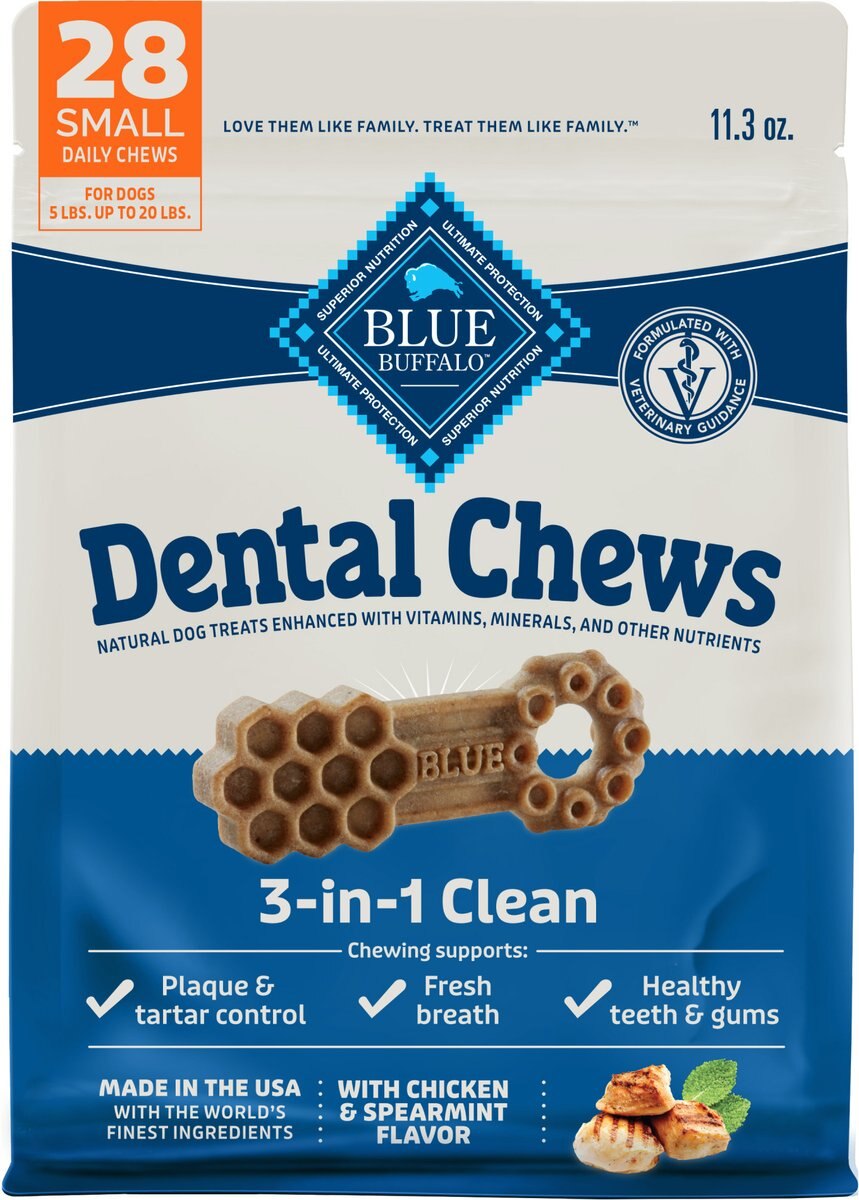 BLUE BUFFALO Small Natural Chicken & Spearmint Dental Dog Chews Treats ...