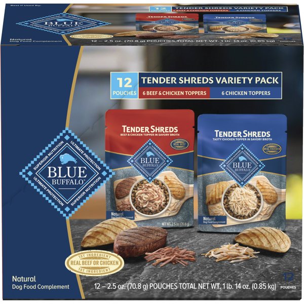 BLUE BUFFALO Tender Shreds Variety Pack Tasty Beef & Chicken Topper Wet ...