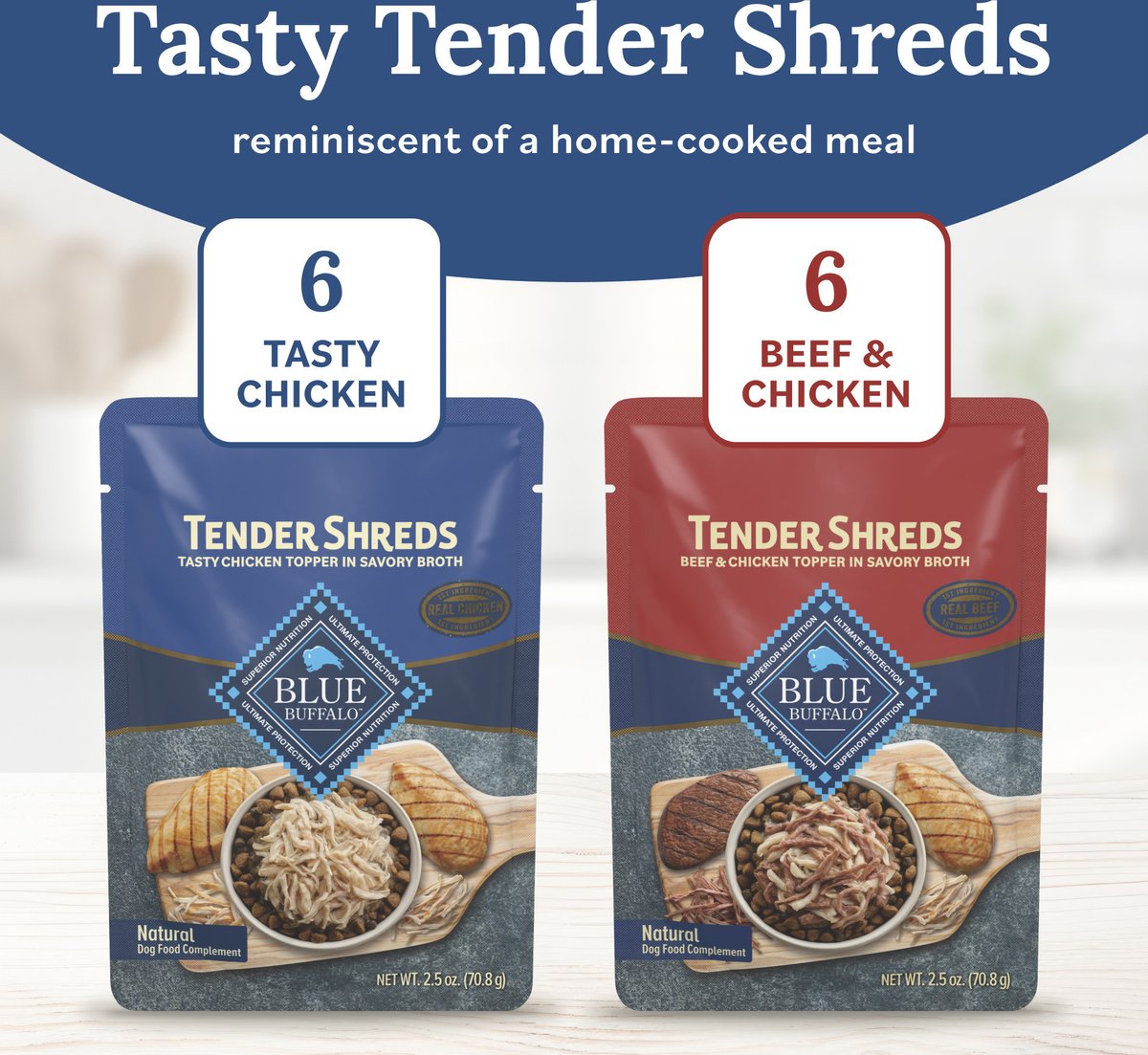 BLUE BUFFALO Tender Shreds Variety Pack Tasty Beef & Chicken Topper Wet Dog Food, 2.5-oz bag, 12 ...