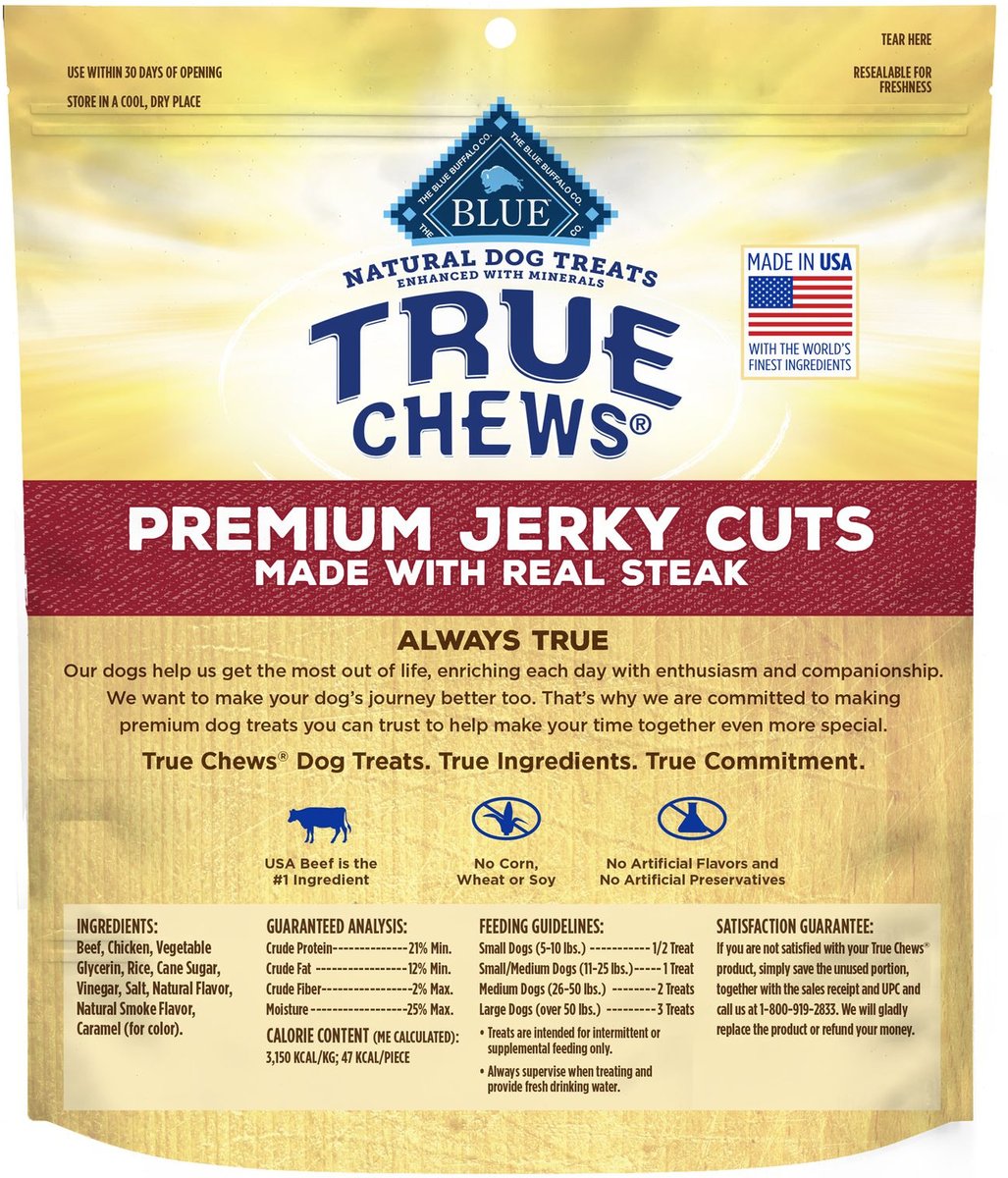 BLUE BUFFALO True Chews Premium Jerky Cuts Natural Steak Dog Treats, 20 ...