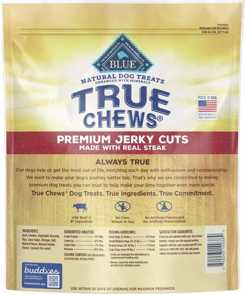 BLUE BUFFALO True Chews Premium Jerky Cuts Natural Steak Dog Treats, 30 ...