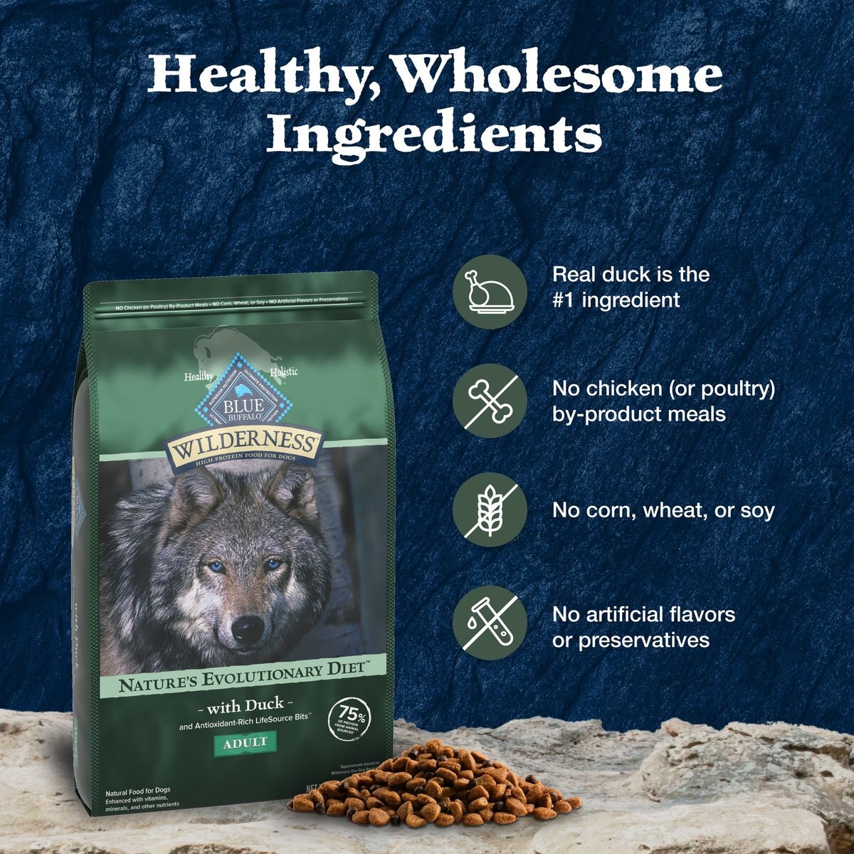 BLUE BUFFALO Wilderness Adult High Protein Natural Duck & Wholesome ...