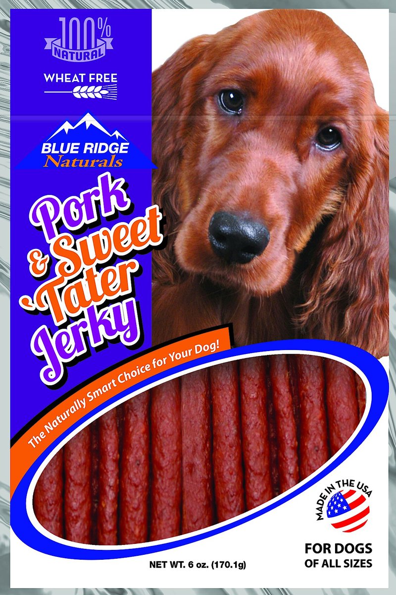 BLUE RIDGE NATURALS Pork & Sweet 'Tater Jerky Dog Treats, 6-oz bag ...