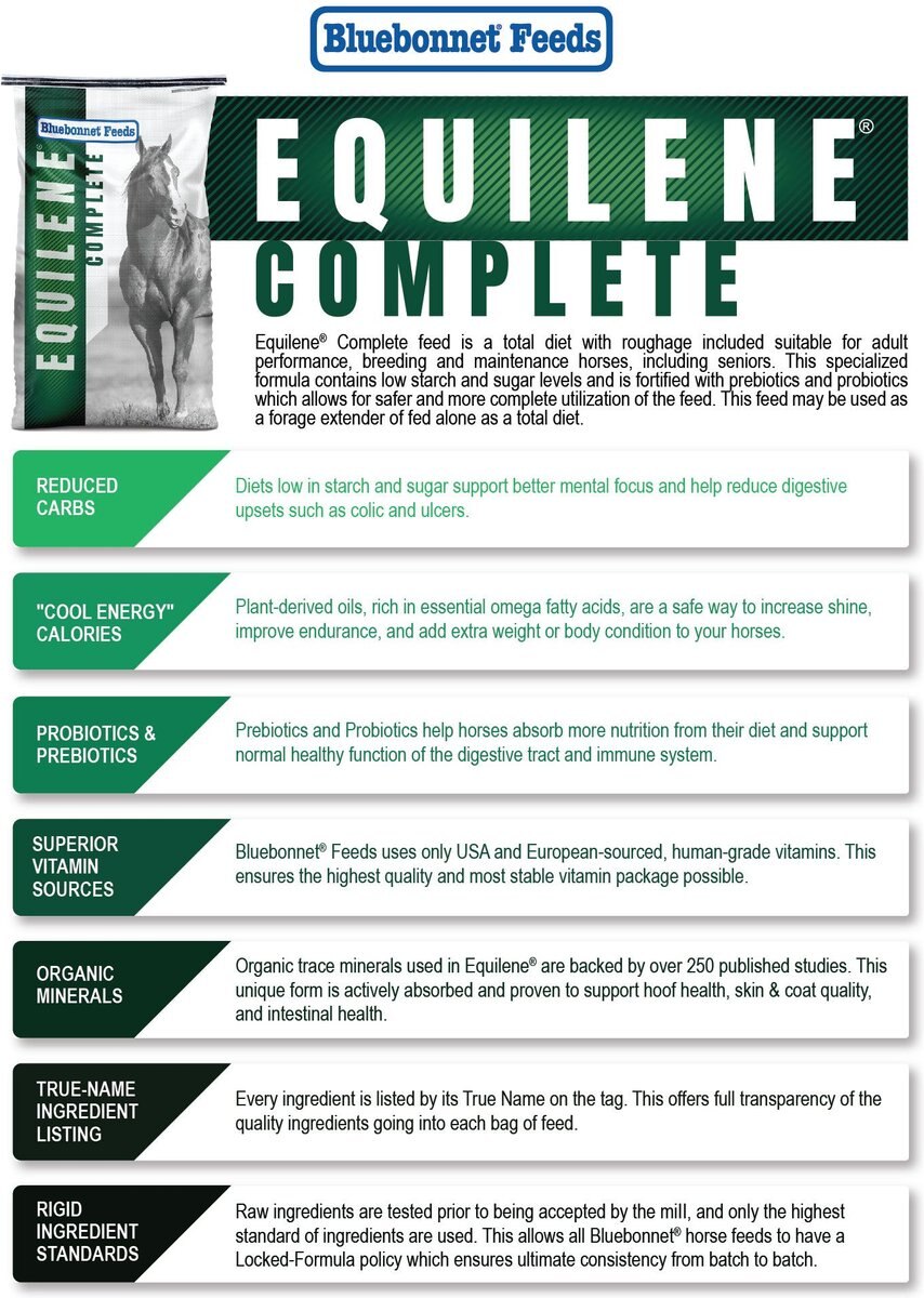 BLUEBONNET FEEDS Equilene Complete Forage Extender Horse Feed, 50-lb ...