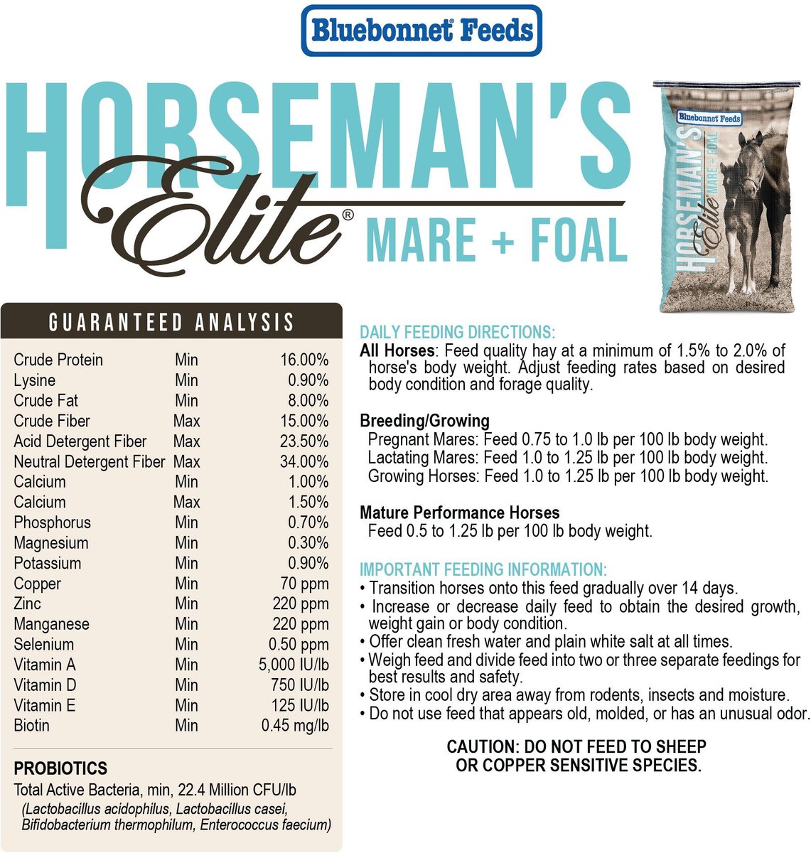 BLUEBONNET FEEDS Horsemans Elite Mare & Foal Pellet Horse Feed, 50-lb ...