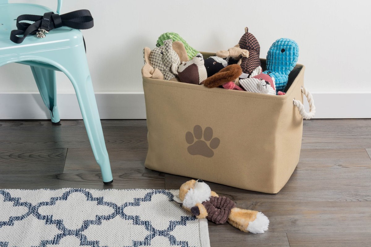 BONE DRY Paw Print Rectangle Dog Storage Bin, Taupe, Medium - Chewy.com