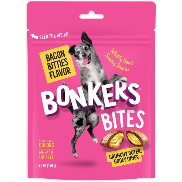 BONKERS Dog Bites Bacon Bitties Flavored Crunchy Dog Treats, 5.3-oz bag ...