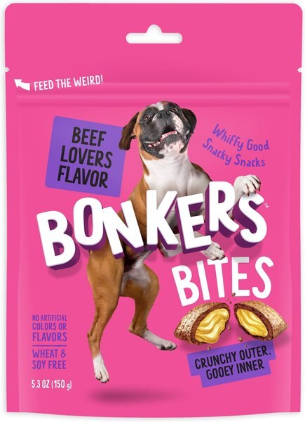 BONKERS Dog Bites Beef Lovers Flavored Crunchy Dog Treats, 5.3-oz bag ...