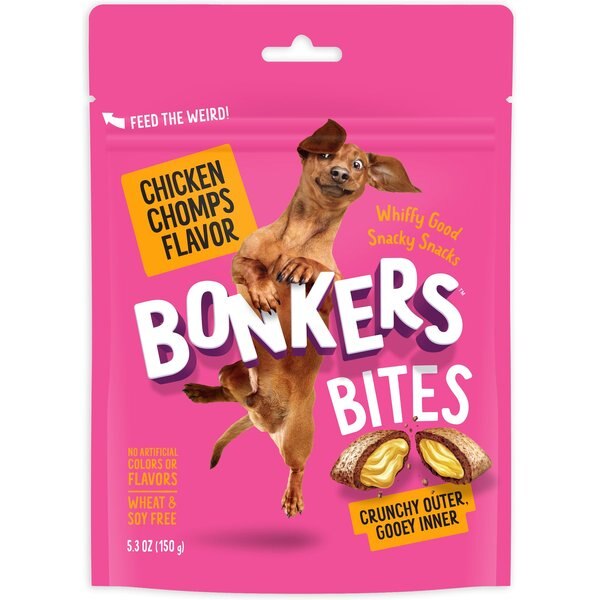 BONKERS Dog Bites Chicken Chomps Flavored Crunchy Dog Treats, 5.3-oz ...