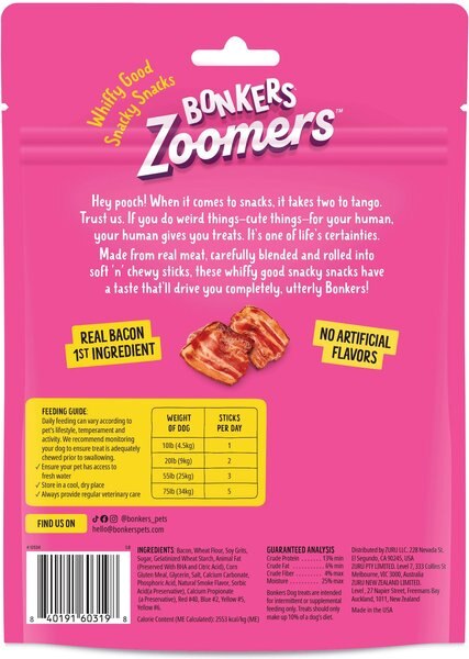 BONKERS Dog Zoomers Smoky Bacon Flavored Soft & Chewy Dog Treats, 5.6 ...