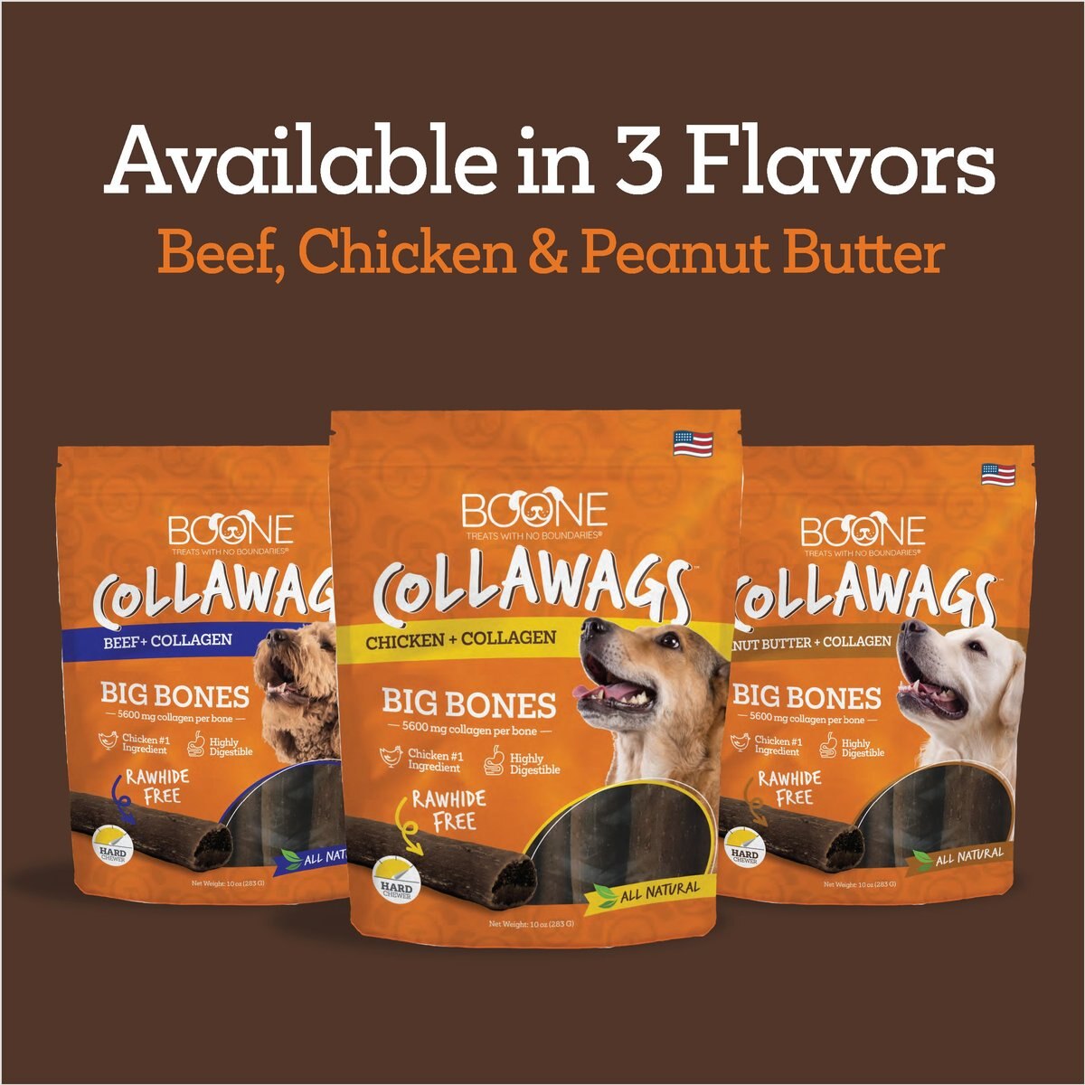 BOONE Collawags Large Bones Peanut Butter Flavor Dog Treats, 10-oz bag ...