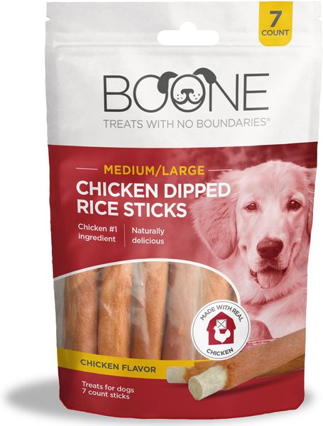 BOONE Large Chicken Dipped Rice Stick Jerky Dog Treats, 7 count - Chewy.com