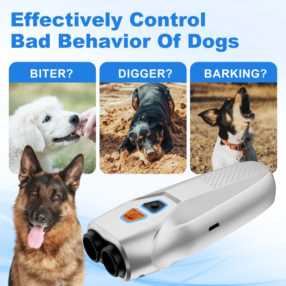 BOUSNIC Handheld Dual Sensor Ultrasonic Dog Bark Deterrent Device with ...