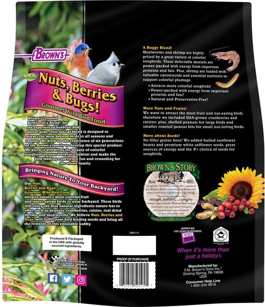 BROWN'S Bird Lover's Blend Nuts, Berries & Bugs! Gourmet Wild Bird Food ...