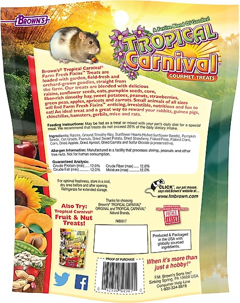 BROWN'S Tropical Carnival Farm Fresh Fixins Small Animal Treats, 10-oz bag, bundle of 3 - Chewy.com