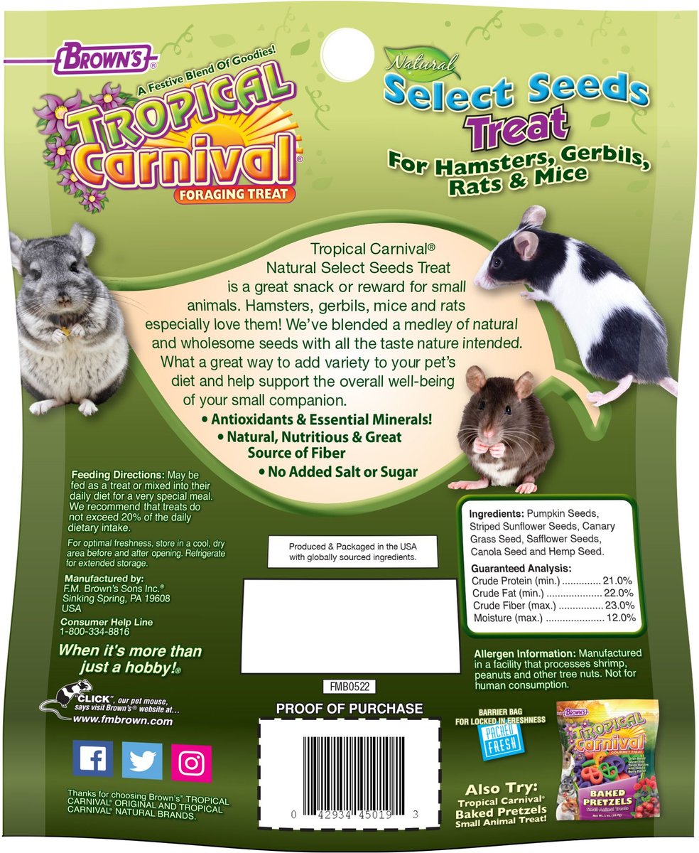 BROWN'S Tropical Carnival Natural Select Seeds Small Animal Treats, 3.5-oz bag - Chewy.com