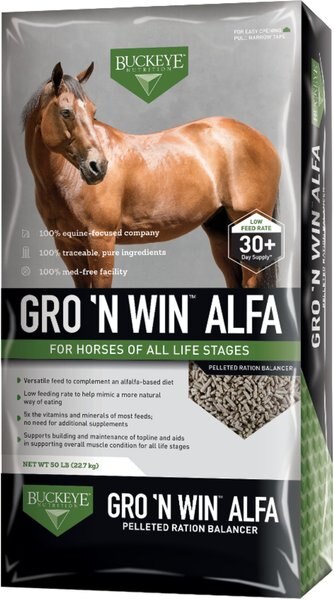 BUCKEYE NUTRITION Gro 'N Win Alfa Horse Feed, 50-lb bag - Chewy.com