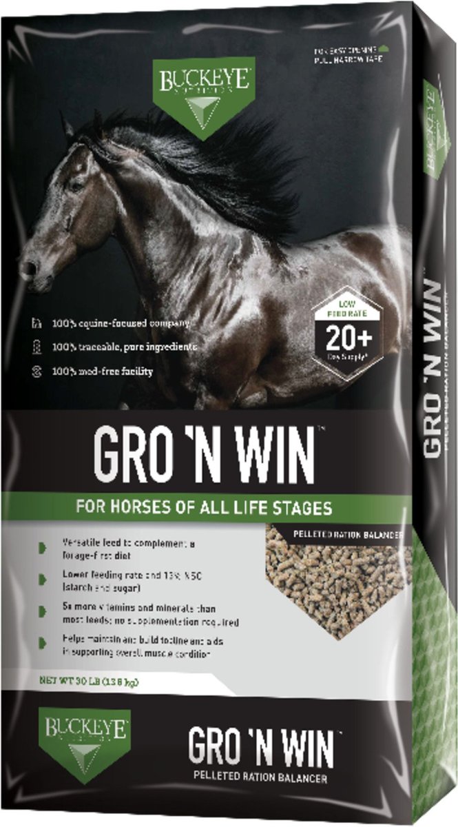 BUCKEYE NUTRITION Gro 'N Win Pelleted Horse Feed, 30-lb bag - Chewy.com