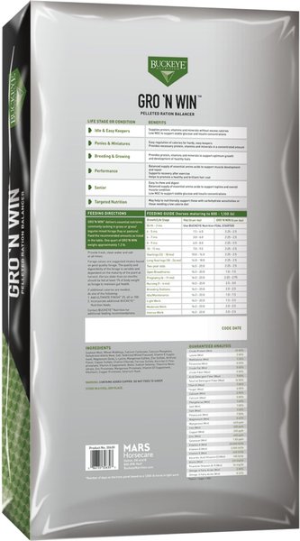 BUCKEYE NUTRITION Gro 'N Win Pelleted Horse Feed, 30-lb bag - Chewy.com