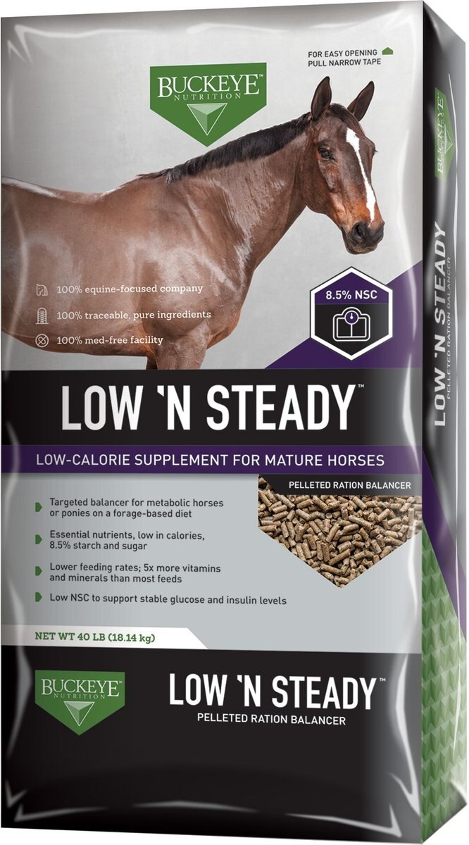 BUCKEYE NUTRITION Low 'N Steady Low Sugar Low Starch Horse Feed, 40-lb ...