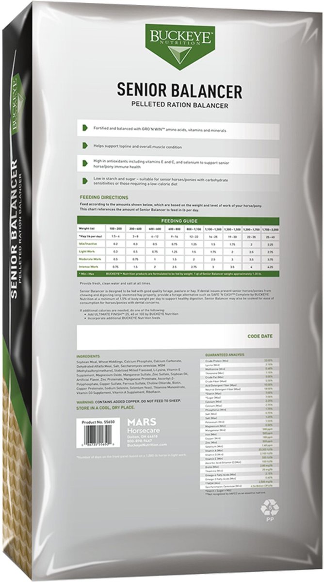 BUCKEYE NUTRITION Senior Balancer Joint Support Senior Horse Feed, 50 ...
