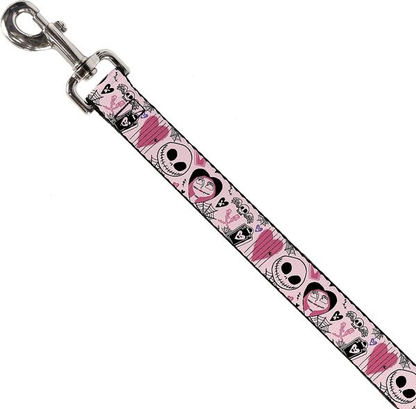BUCKLE-DOWN Disney The Nightmare Before Christmas Jack & Sally Doodles Polyester Dog Leash, Pink ...