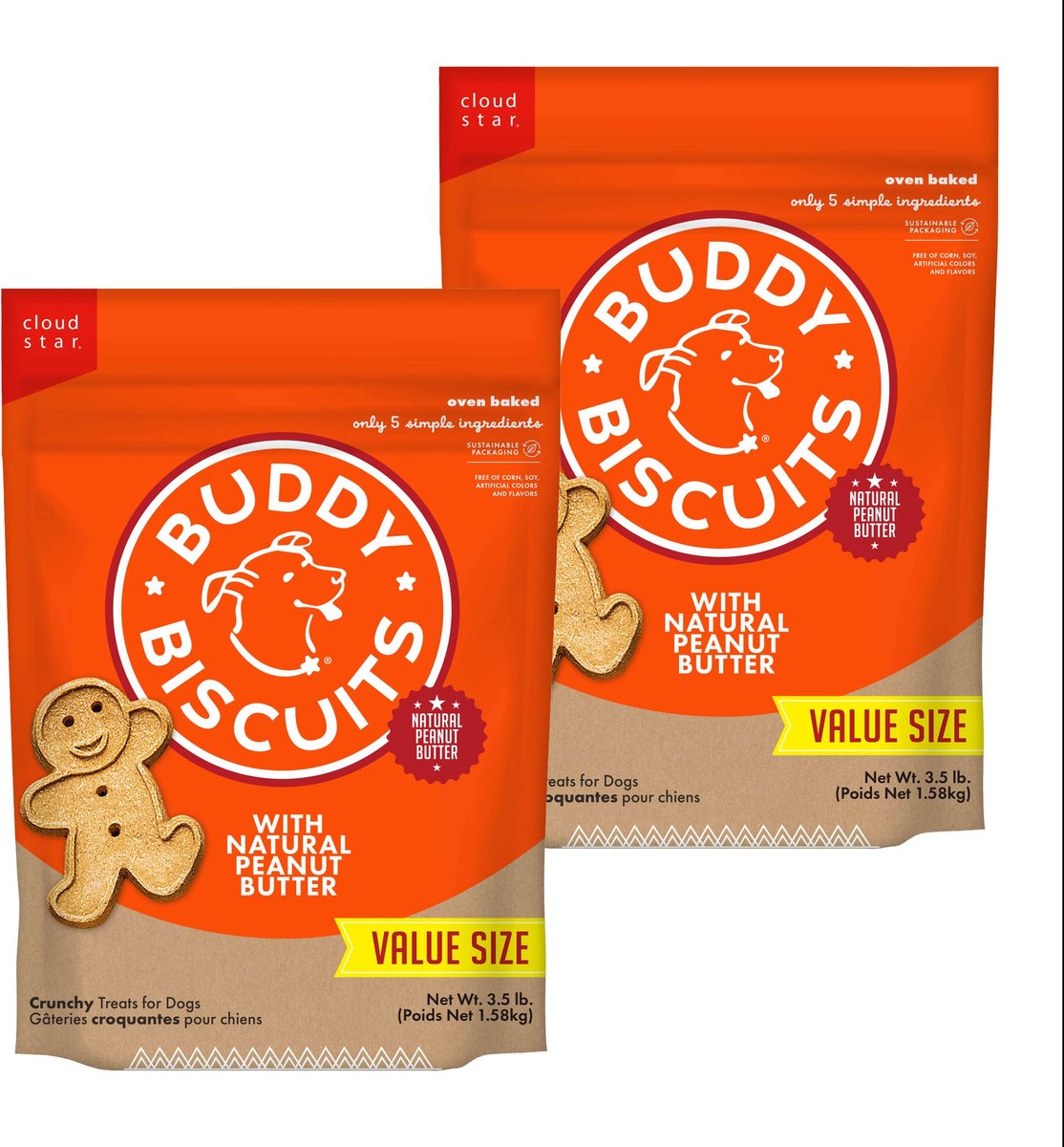 BUDDY BISCUITS Original Oven Baked with Peanut Butter Dog Treats, 3.5 ...