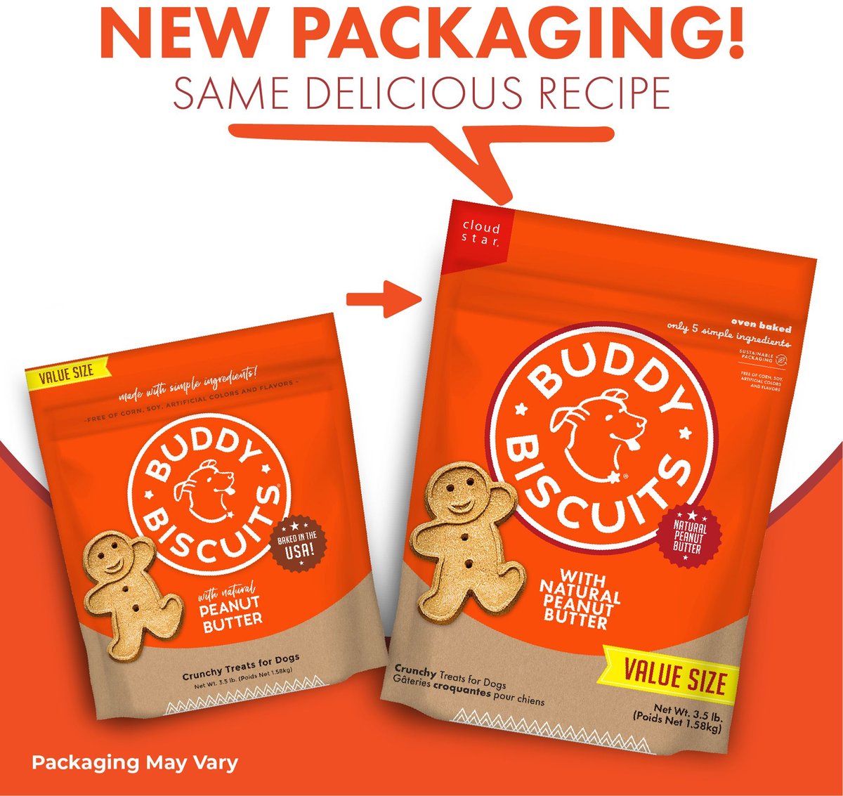 BUDDY BISCUITS Original Oven Baked with Peanut Butter Dog Treats, 3.5 ...