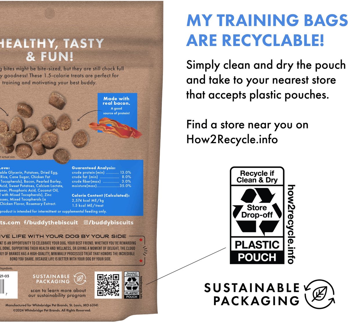 BUDDY BISCUITS Trainers Training Bites Bacon Flavor Dog Treats, 10-oz ...