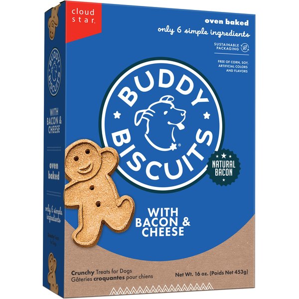 BUDDY BISCUITS with Bacon & Cheese Oven Baked Dog Treats, 16-oz box ...