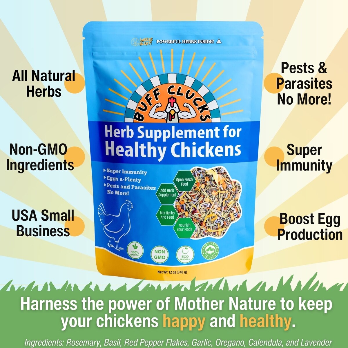 BUFF CLUCKS Herb Chicken Supplement, 12-oz bag - Chewy.com