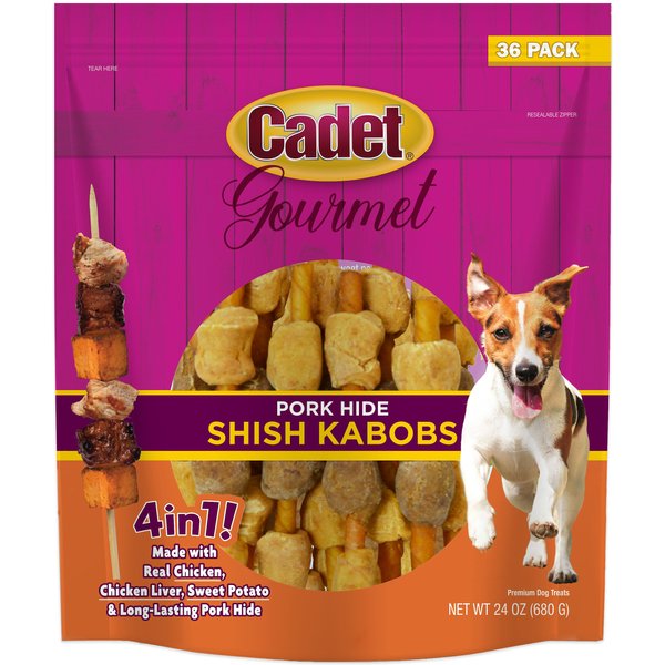 CADET Gourmet Pork Hide Shish Kabobs Pork Flavor Dog Chews, Small, 36 ...