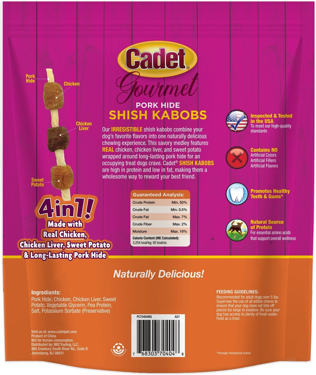 CADET Gourmet Pork Hide Shish Kabob Dog Treats, Small, 36 count - Chewy.com