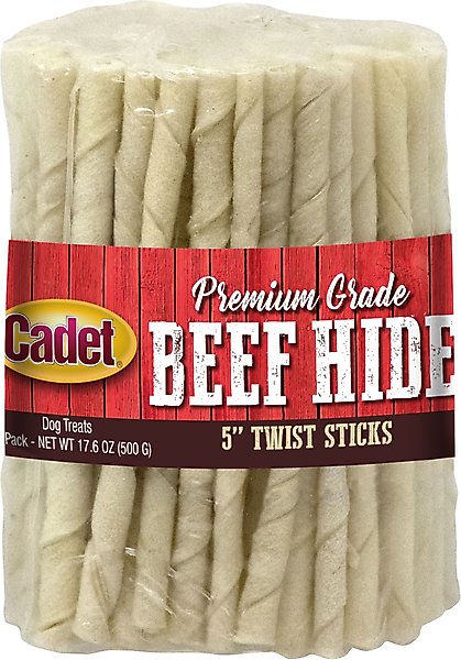 CADET Premium Grade Beef Hide Twist Sticks Dog Treat, 5-in, 100 count ...
