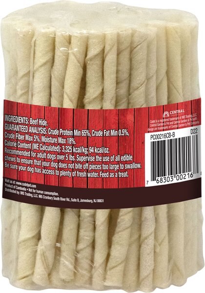 CADET Premium Grade Beef Hide Twist Sticks Dog Treat, 5-in, 100 count ...