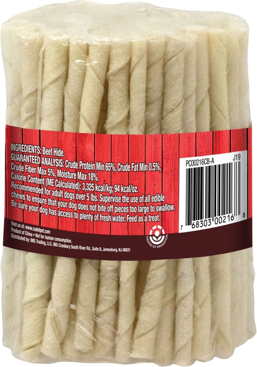 CADET Premium Grade Beef Hide Twist Sticks Dog Treat, 5-in, 100 count ...