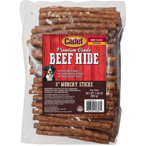 CADET Premium Beef Hide Chicken Flavor Munchy Stix Dog Chews, 100 count ...