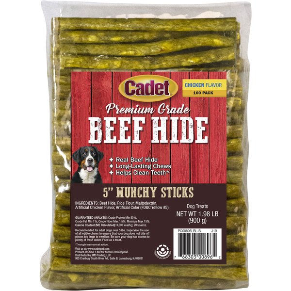 CADET Premium Grade Munchy Beef Hide Sticks Dog Treat, 5-in, 100 count ...