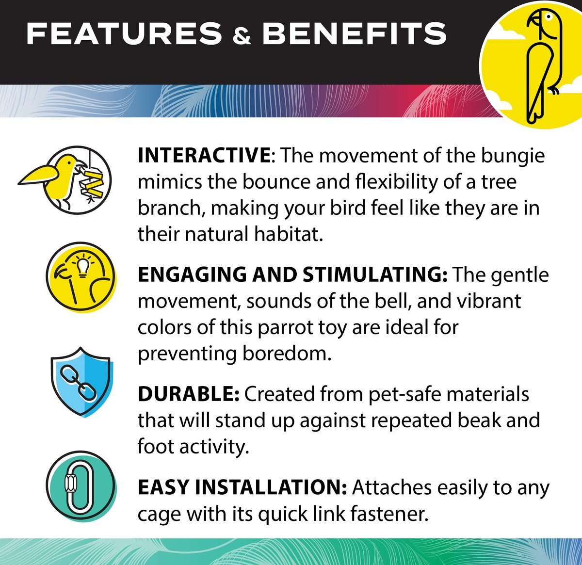 CAITEC Featherland Paradise Cotton Bungie Bird Toy, 1 1/4 x 97-in ...